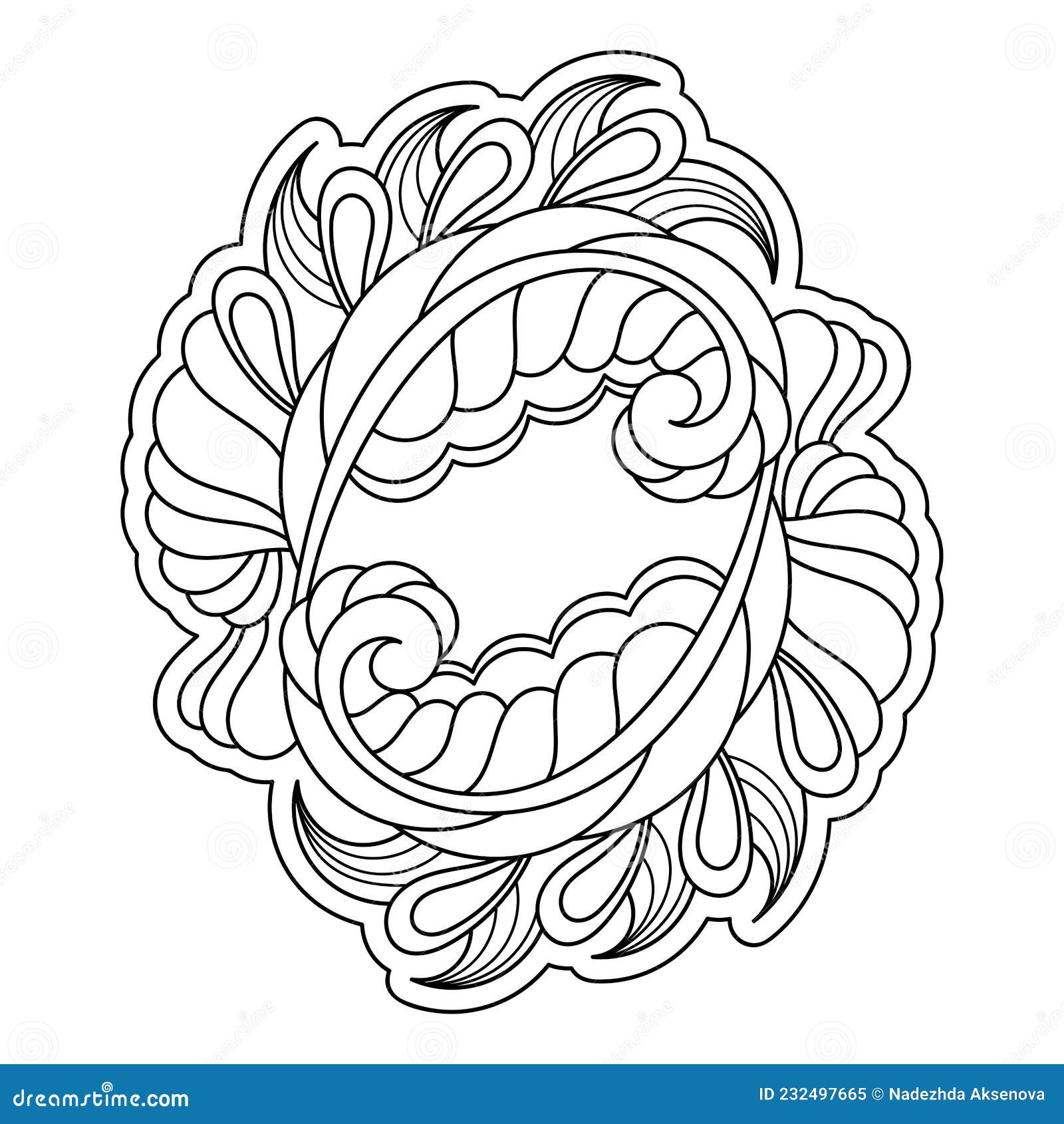 Decorative Oval Ornate Element. Coloring Book Page for Adults Stock ...
