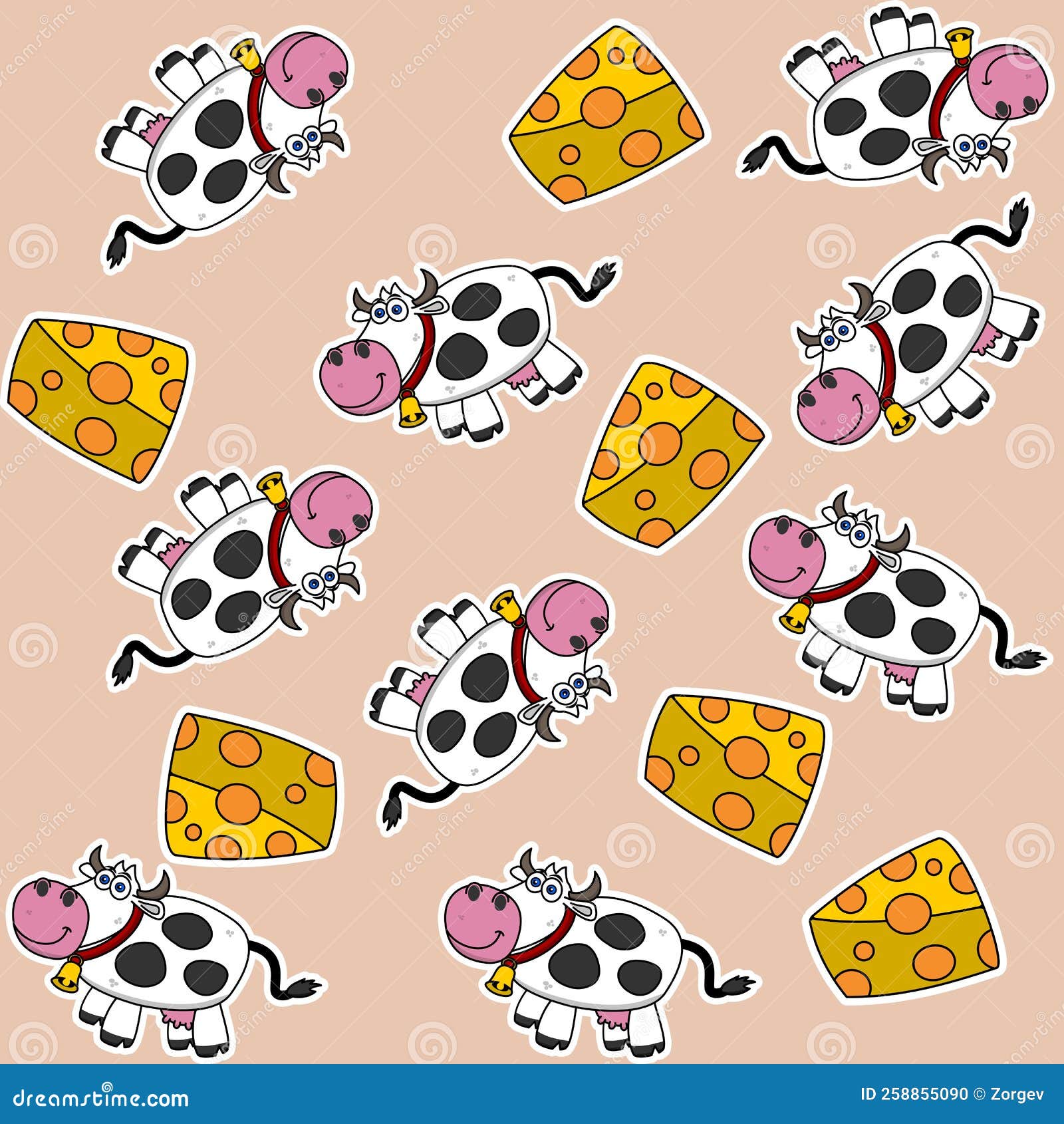 Decorative Packaging Pattern with Dairy Cow with Bell and Cheese ...