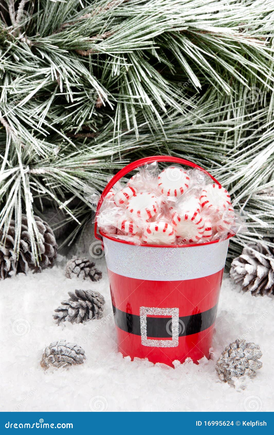 Decorative Pail of Christmas Candy Stock Photo - Image of cold ...