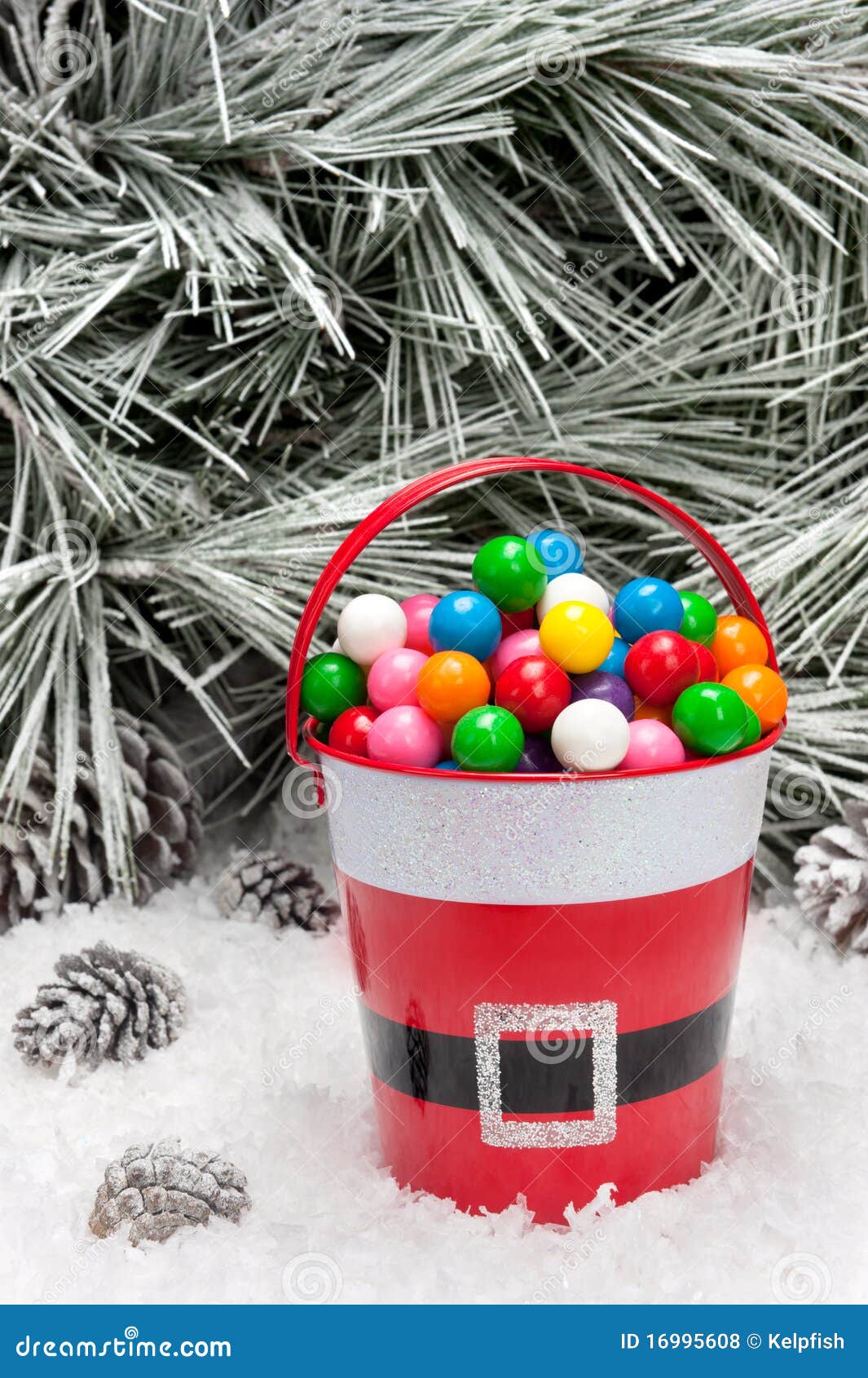 Decorative Pail of Christmas Gumballs Stock Photo - Image of chewing ...
