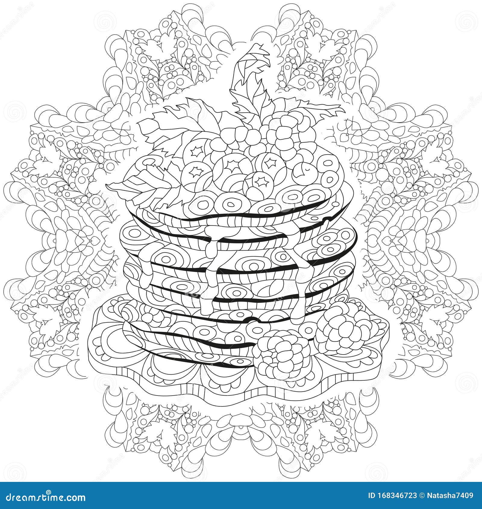 Decorative Pancakes with Raspberries Pattern on a Patterned Round ...