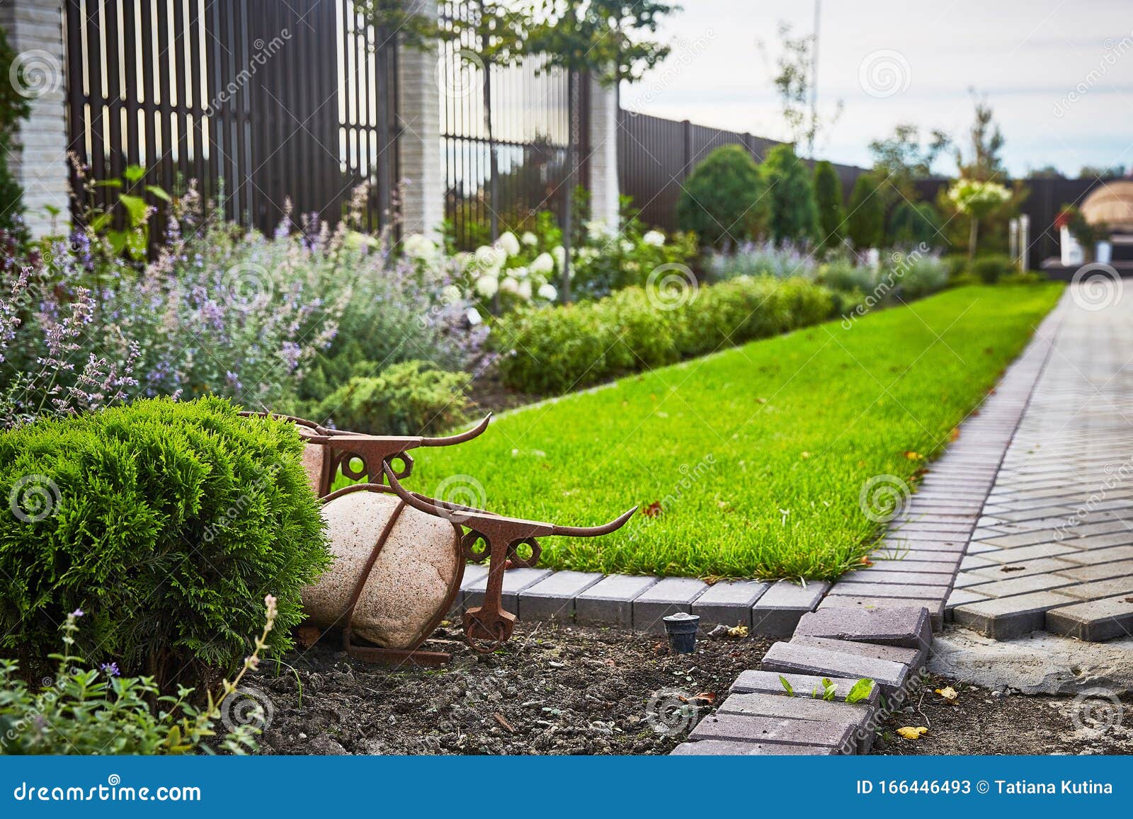 Decorative Path in the Garden Lawn Grass Stock Image - Image of path ...