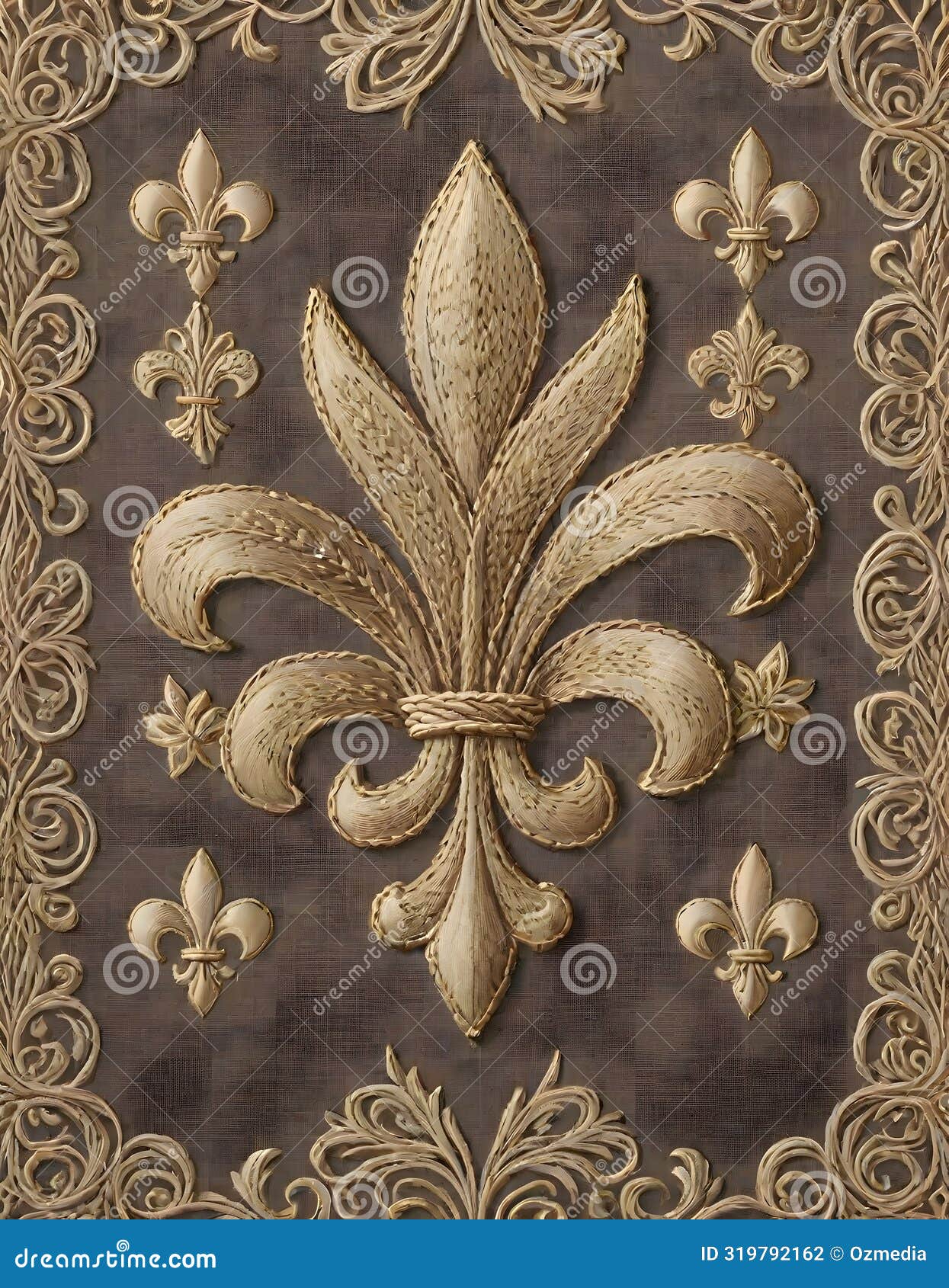 Decorative Pattern Featuring a Large Central Fleur De Lis Surrounded by ...