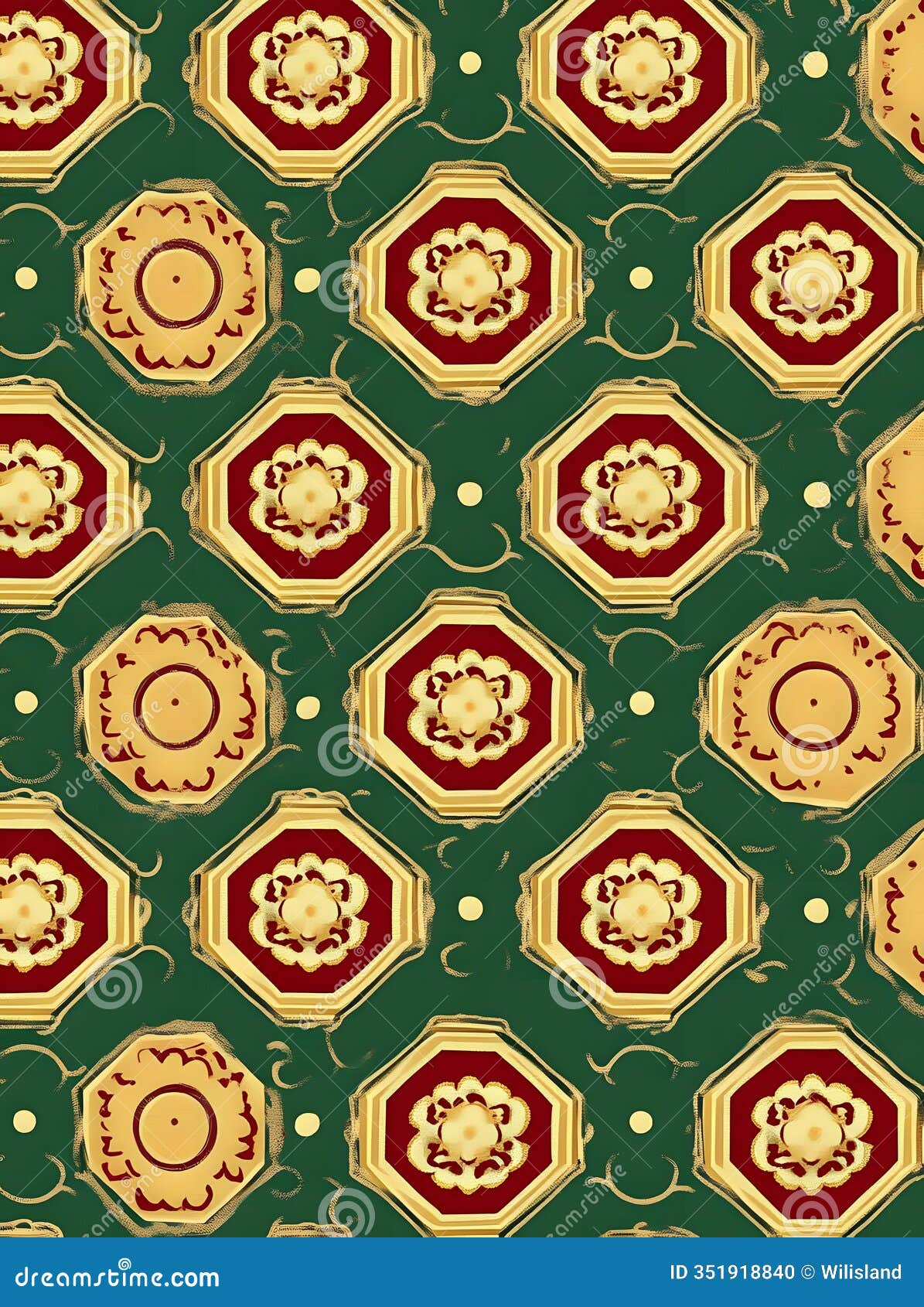 A Decorative Pattern Featuring Octagonal Shapes and Floral Designs on a ...