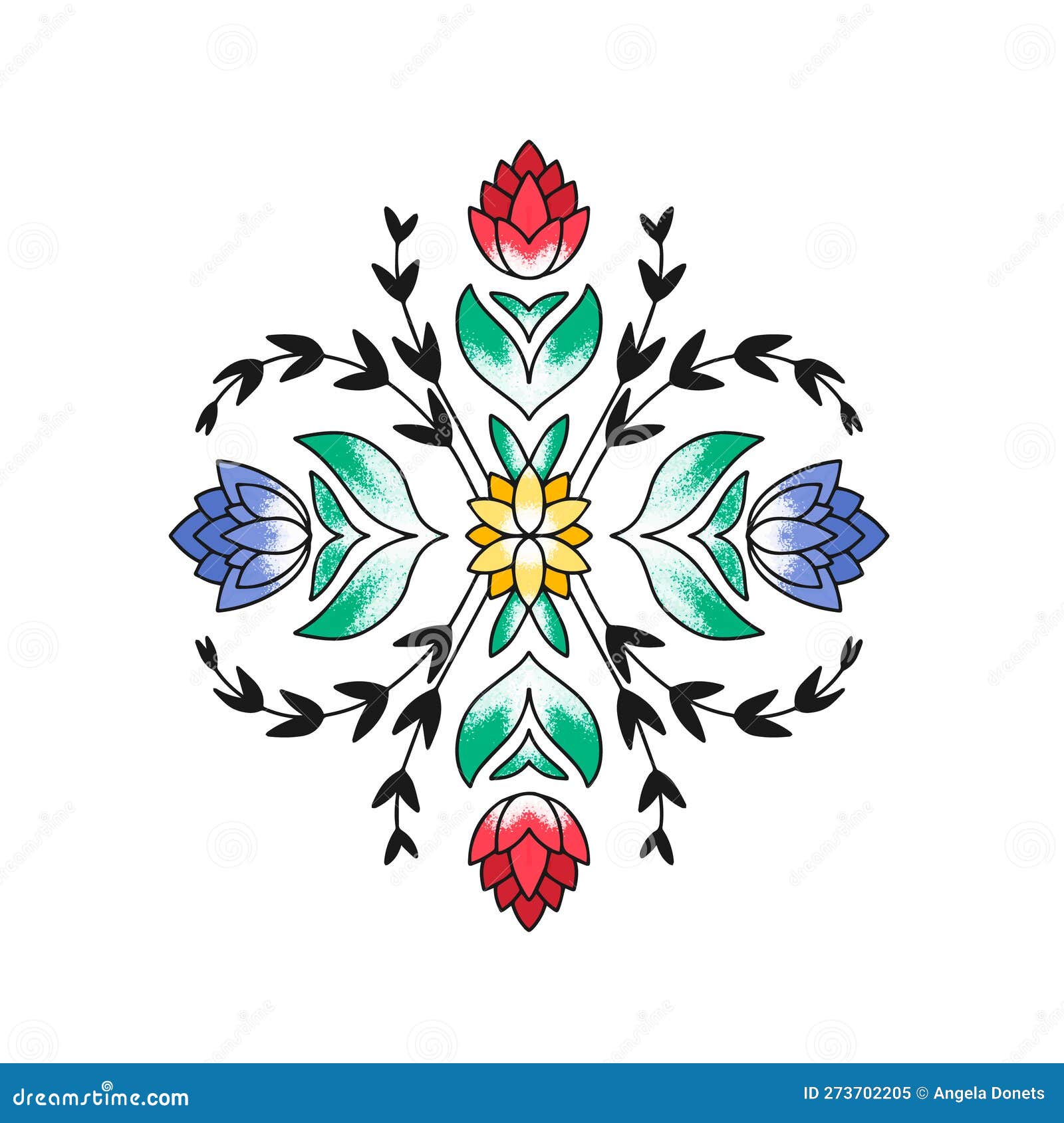 Postcard On Red Color Background With Differents Elements In Simple ...