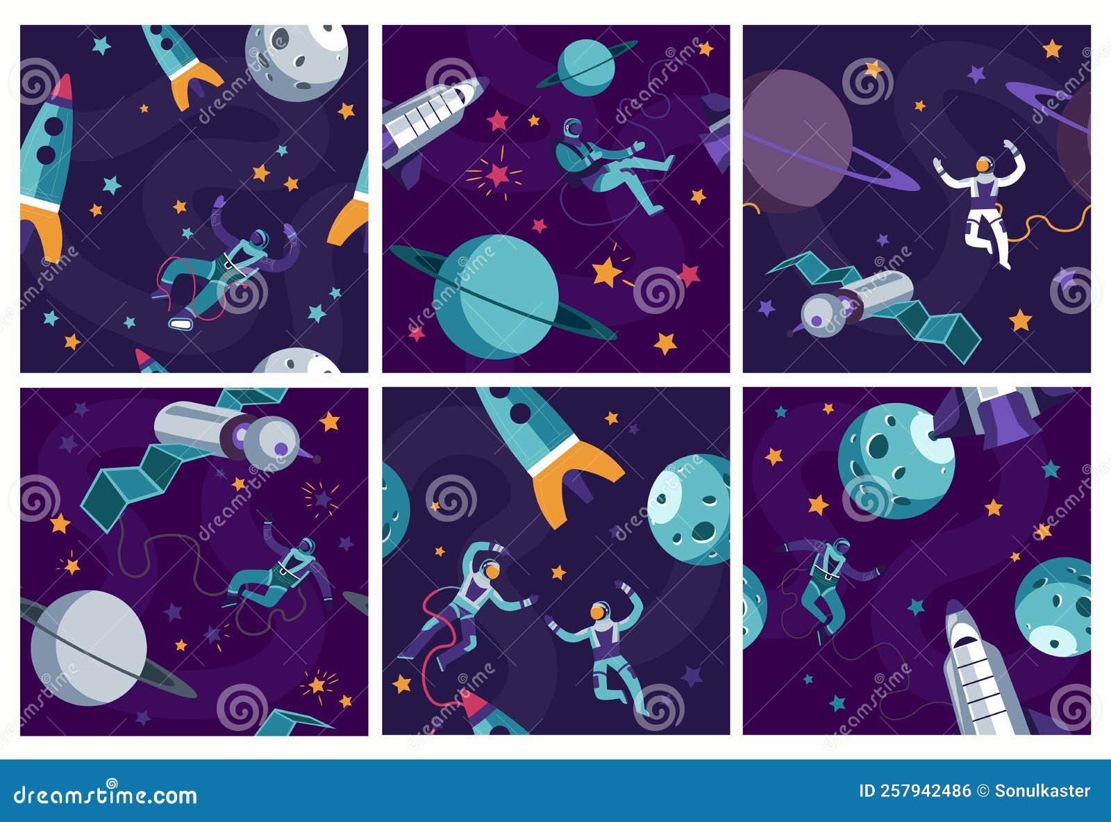 Decorative Pattern Set with Astronaut Exploration Stock Vector ...