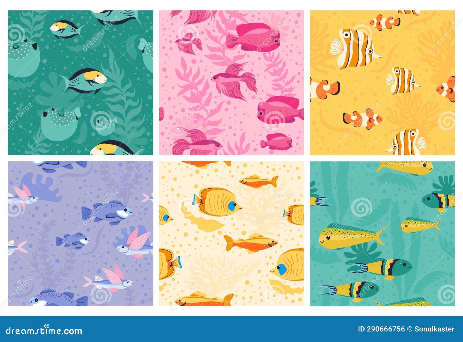 Decorative Pattern Set with Ocean Fish in Water Stock Vector ...