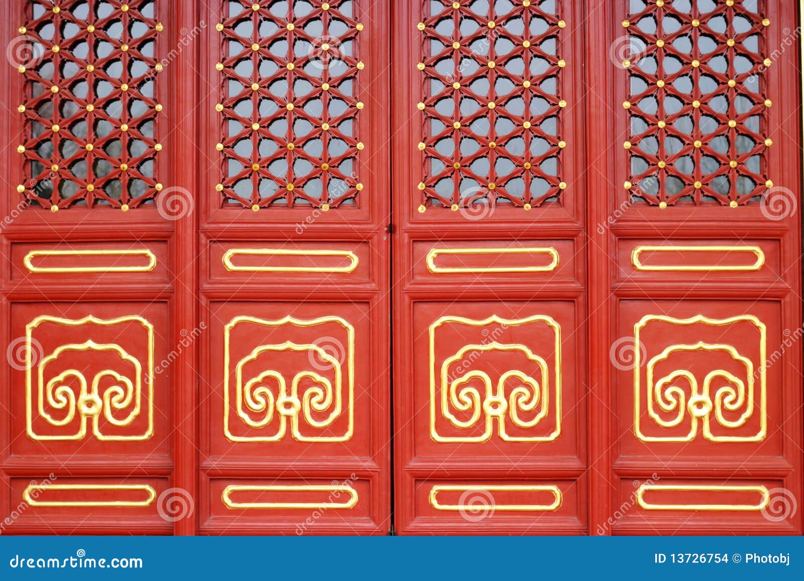 Decorative Patterns of the Red Door Stock Photo - Image of wooden ...