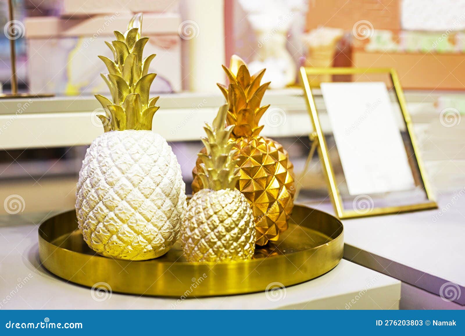Decorative Pineapples with Picture Frame Cozy Home. Stock Image - Image ...