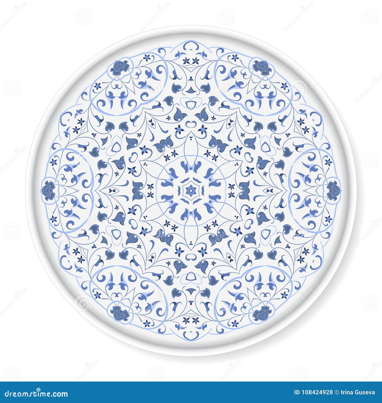 Decorative Plate with Blue Circular Pattern Stock Vector - Illustration ...