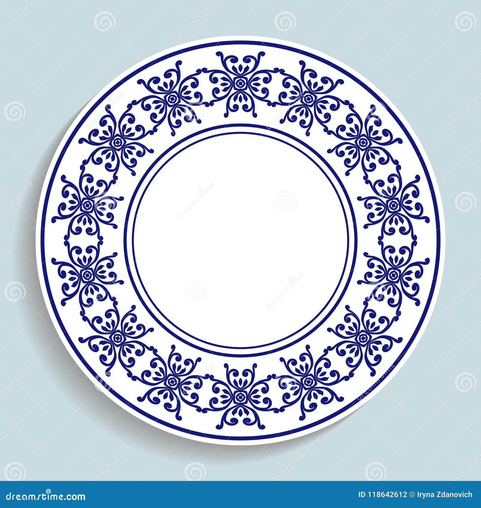 Decorative Plate with a Circular Pattern. Blue Background. Vector ...