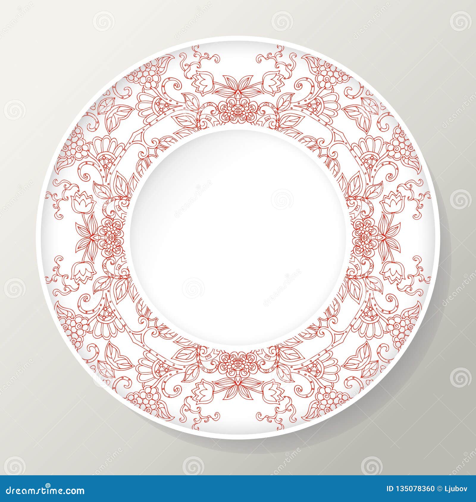 Decorative Plate with Ornamental Border by Red Lines. Vector ...