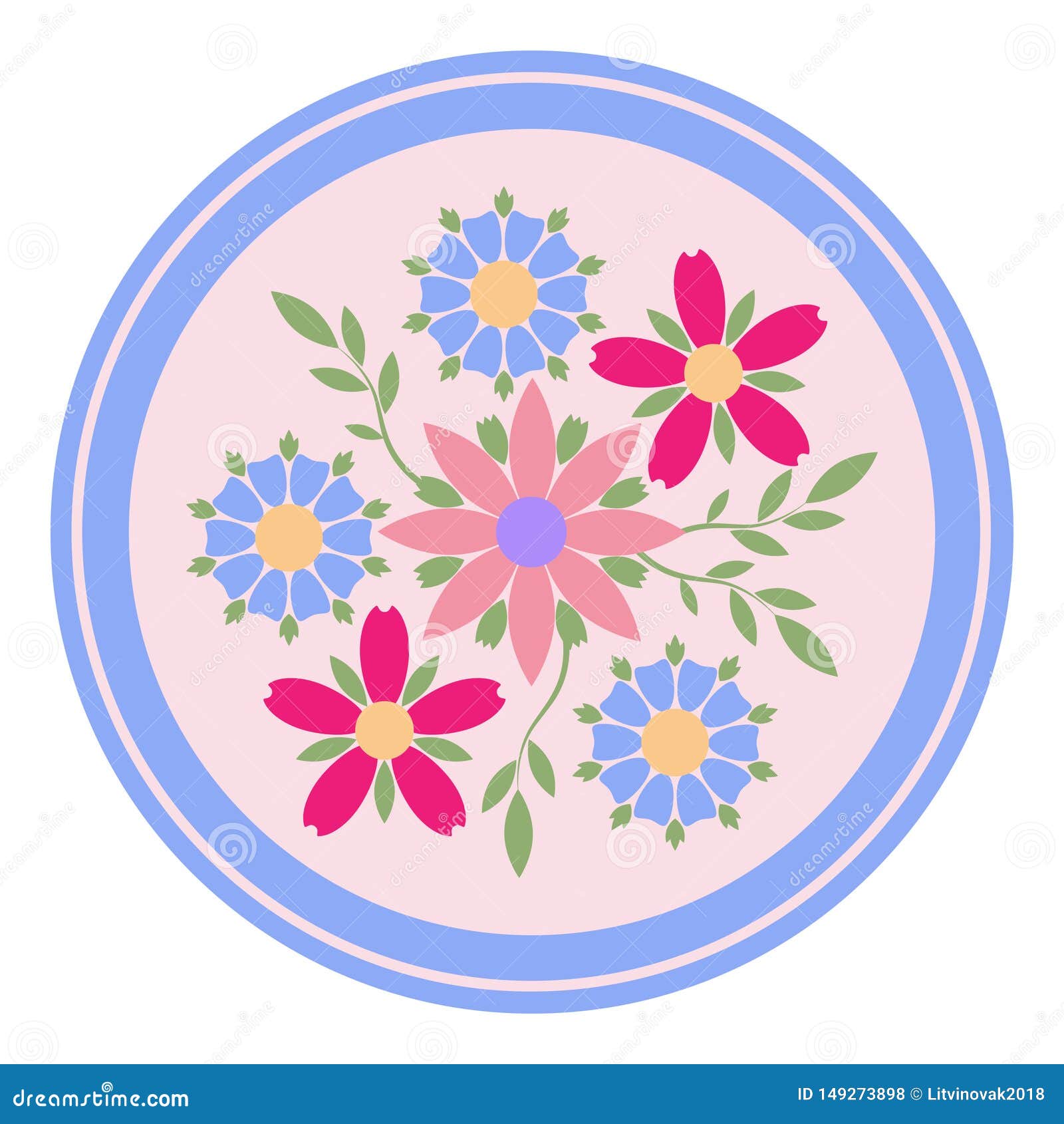 Decorative Plate Pattern with Floral Ornament in Flat Style. a Circular ...