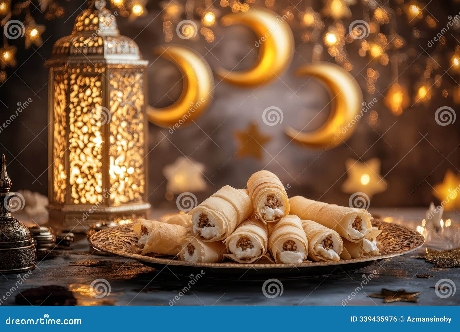A Decorative Plate of Rolled Sweets, Illuminated by Lanterns and ...