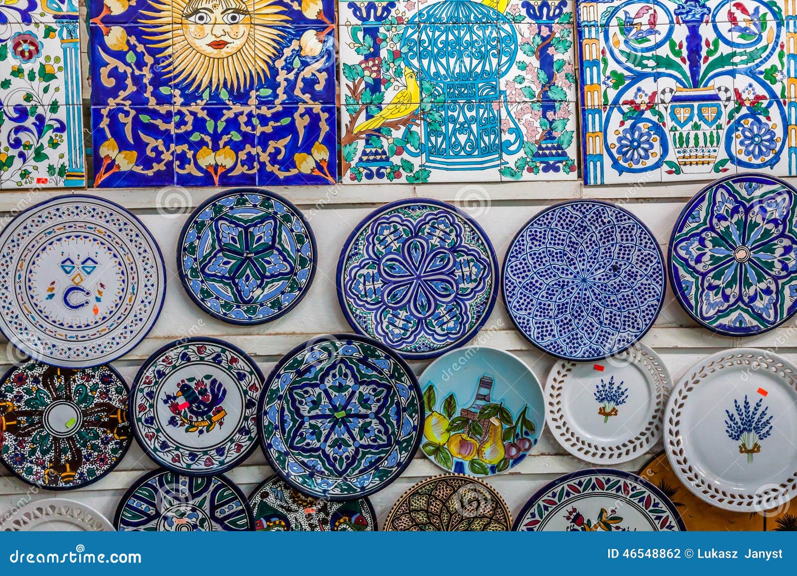 Decorative Plates on a Typical Bazaar in Tunisia, Africa Stock Photo ...
