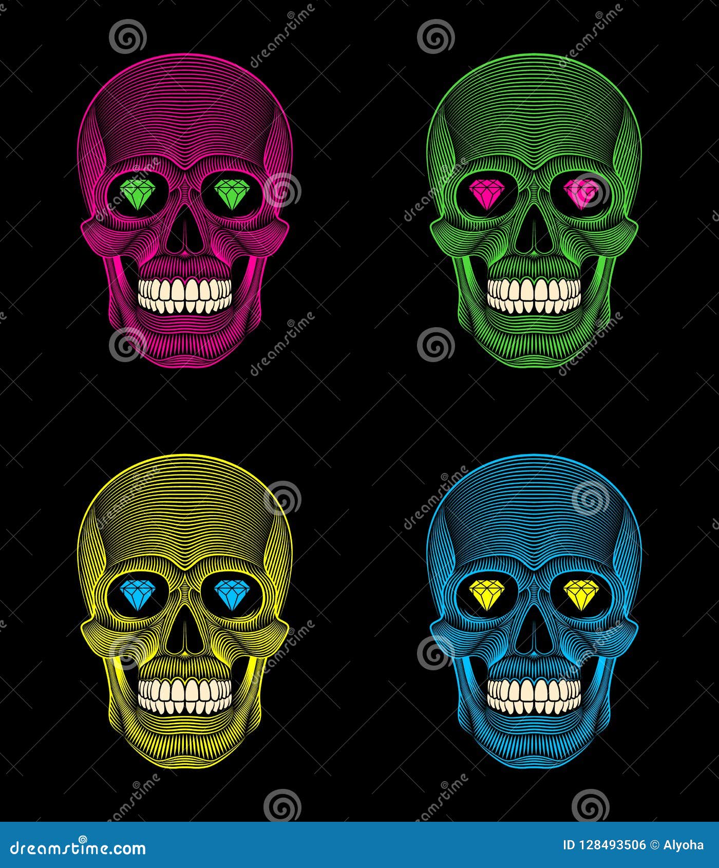 Decorative Pop Art Skulls. Stylized Skull Stock Vector - Illustration ...