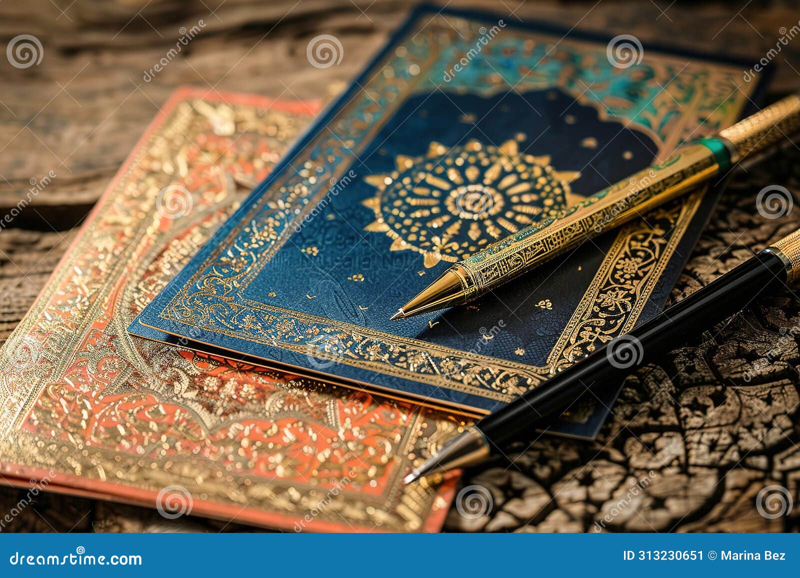 Decorative Postcard with Islamic Design and Elegant Pen Stock Image ...