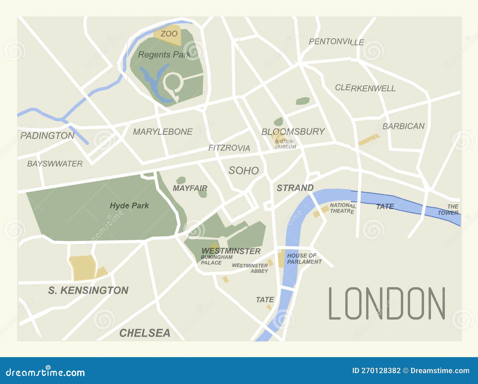 Decorative Poster Map of Central London. Vector Stock Vector ...