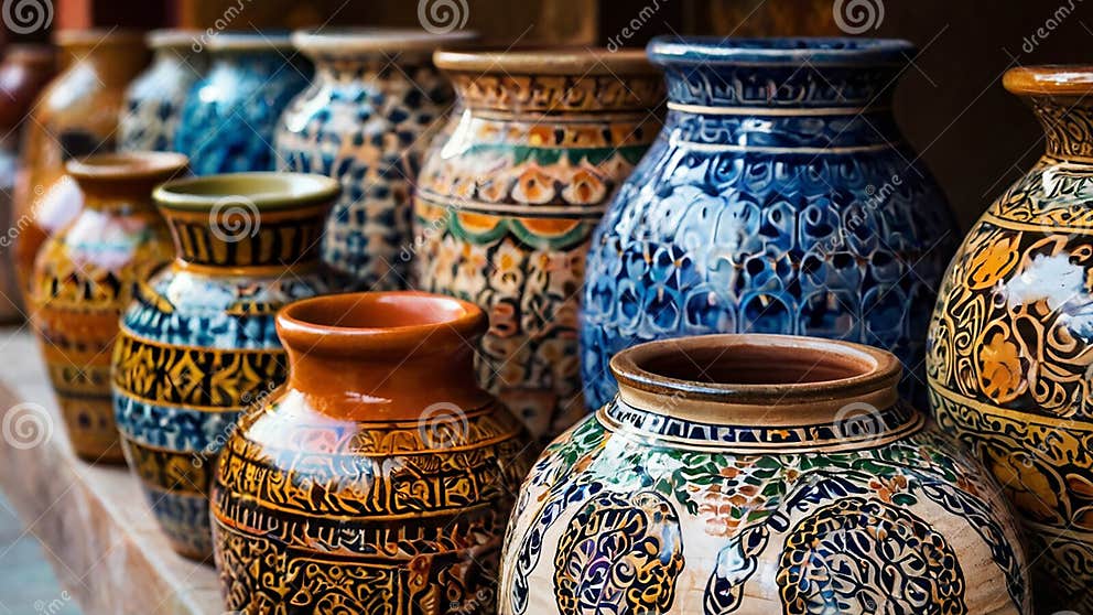 Decorative Pottery Various Textures and Patterns Stock Illustration ...