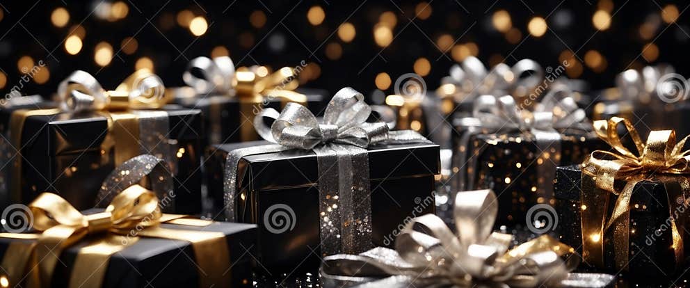 Decorative Present Boxes, Balls, Silver Streamer, Decorative Bows ...