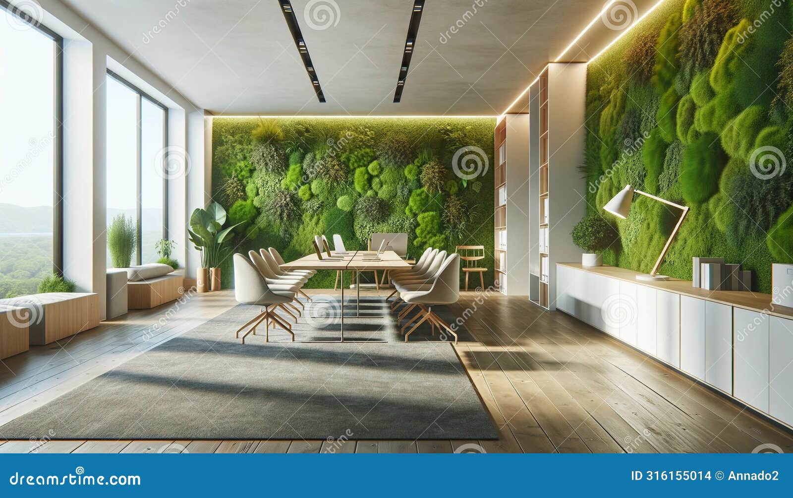 Decorative Preserved Forest Moss on the Wall in Office Interior ...