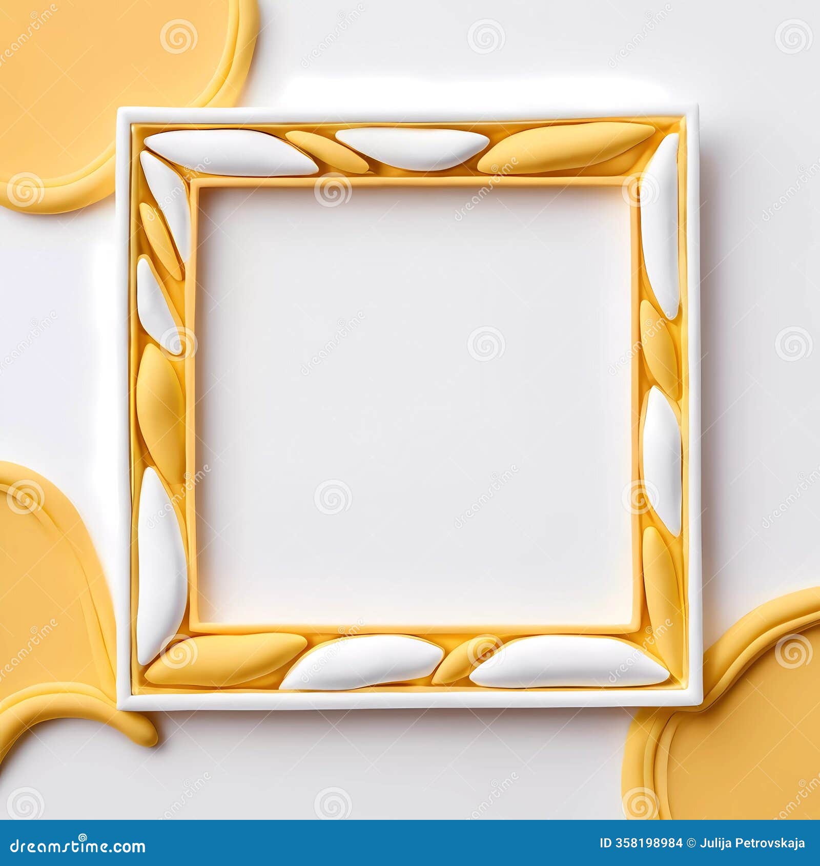 A Decorative Rectangular Frame Features White and Golden Yellow Accents ...