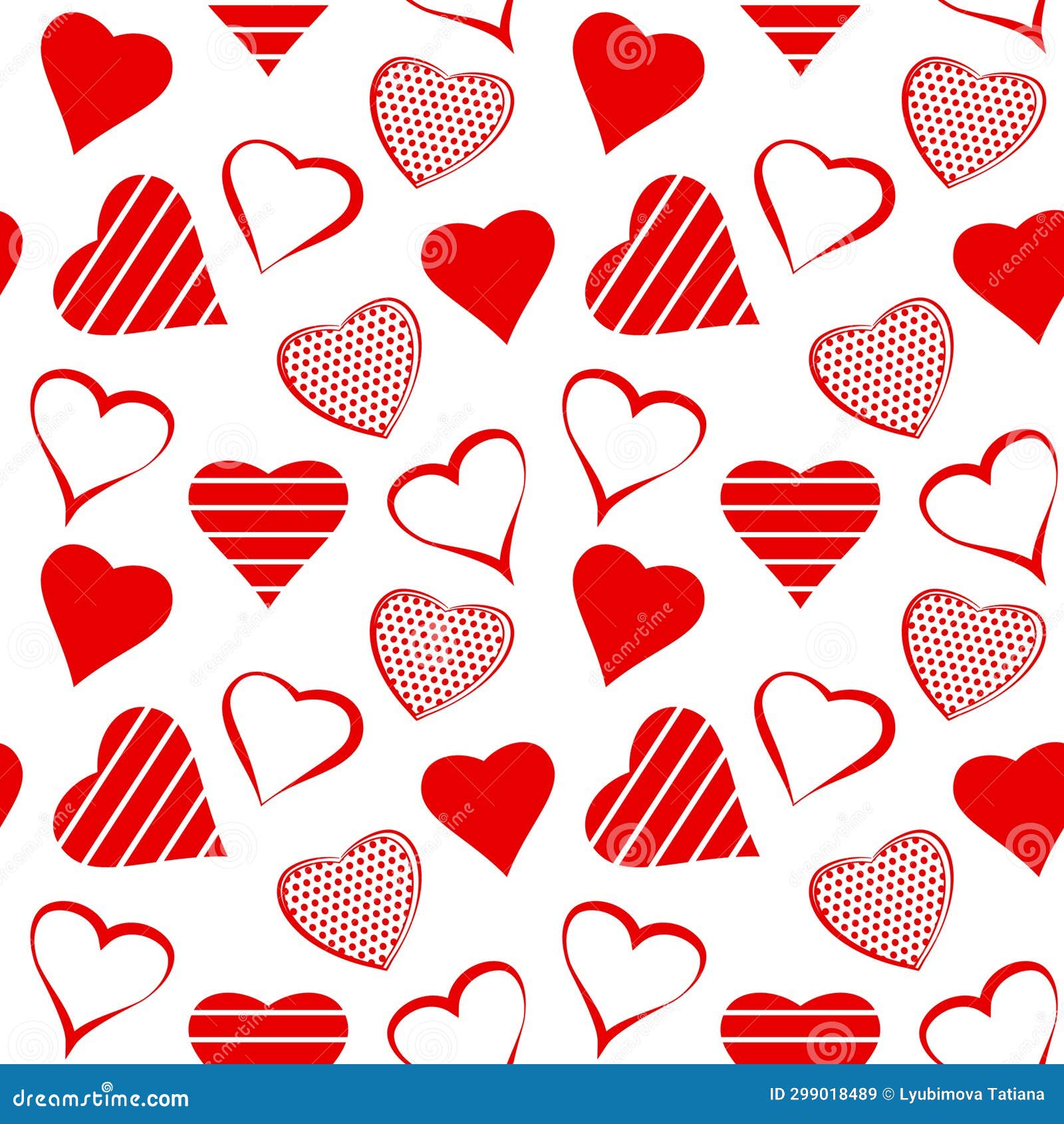 Decorative Red Heart Shapes, Seamless Vector Pattern, Wallpaper ...