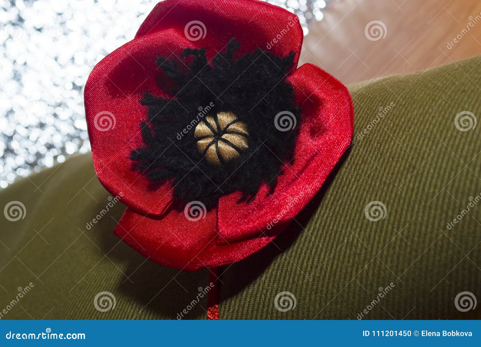 Decorative Red Poppy Lying - on the Rough Fabric of the Khaki Stock ...