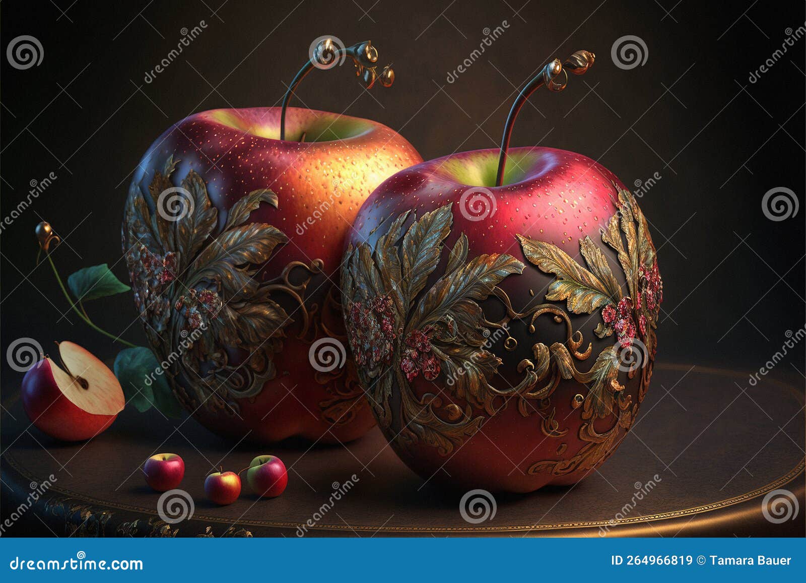 Decorative Surreal Apples with Floral Design Stock Illustration ...