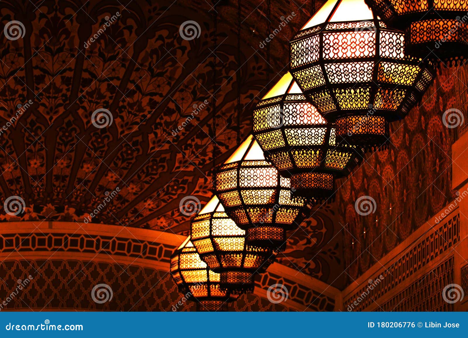 Decorative Roof Lights with Arabic Design Roof Wall at Night Stock ...