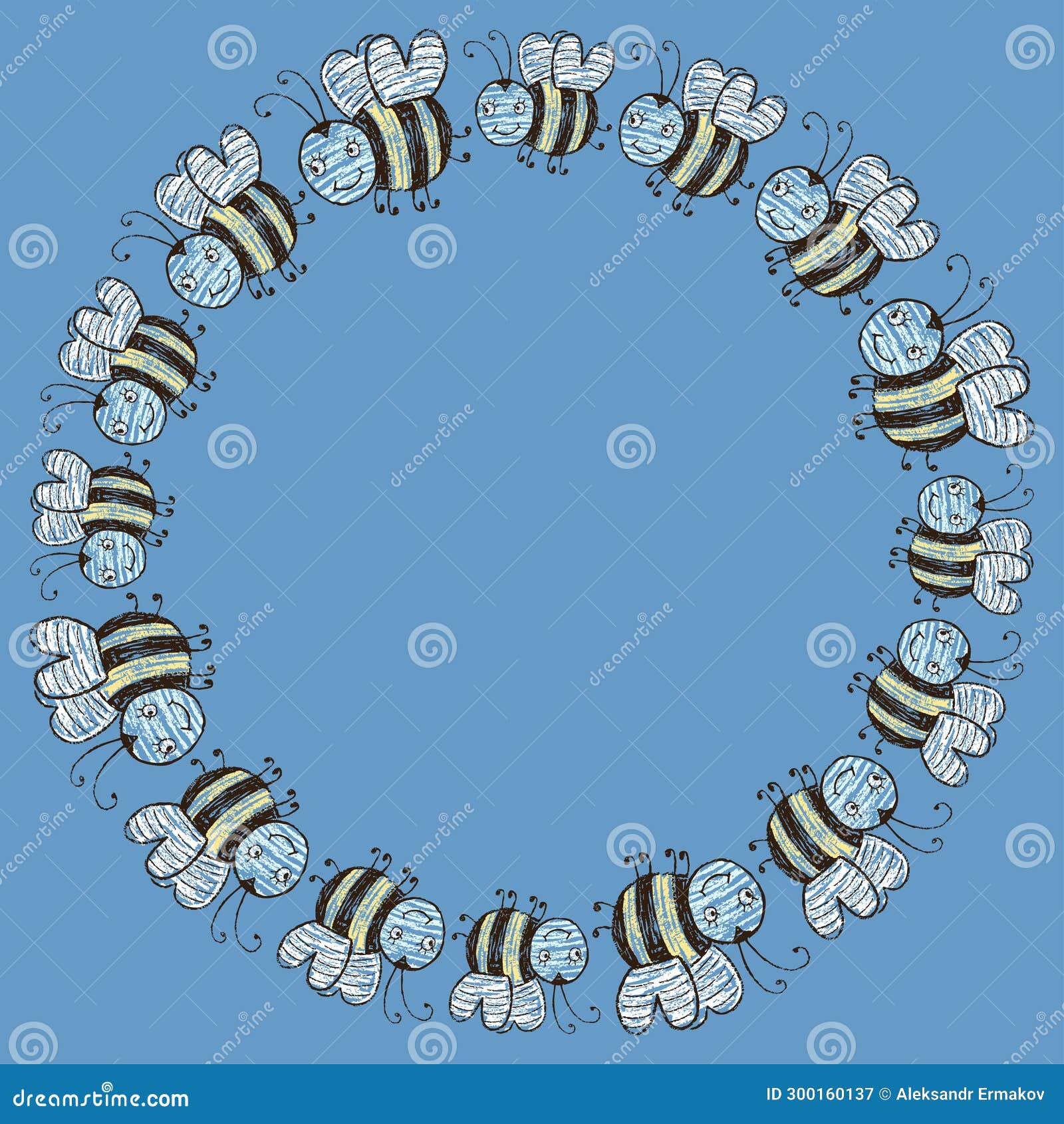 Decorative Round Border Of Drawn Cartoon Flying Cheerful Bees ...