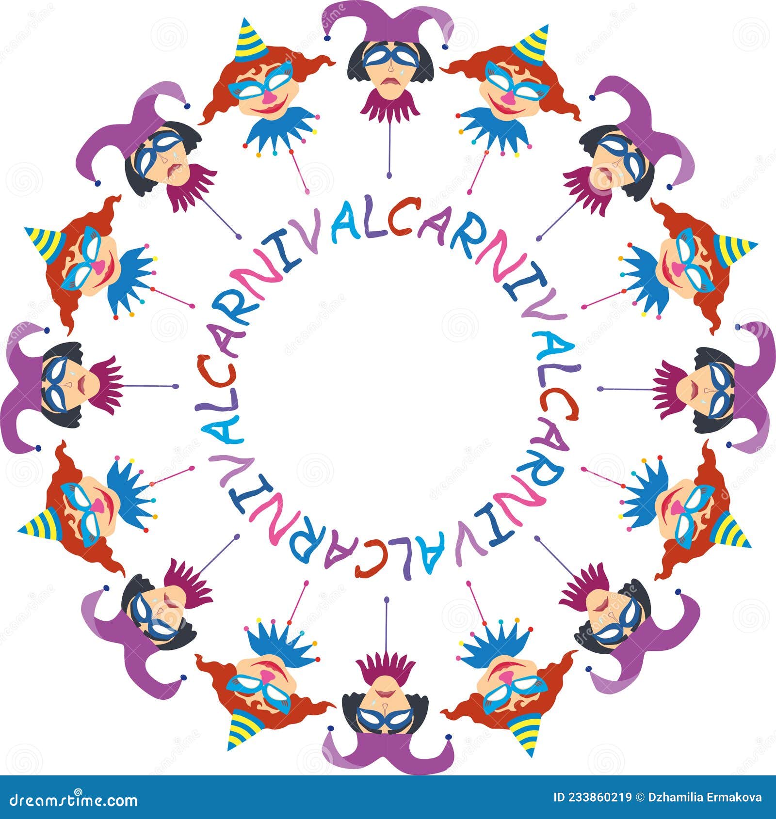 Decorative Round Frame from Glad and Sad Carnival Masks Stock Vector ...