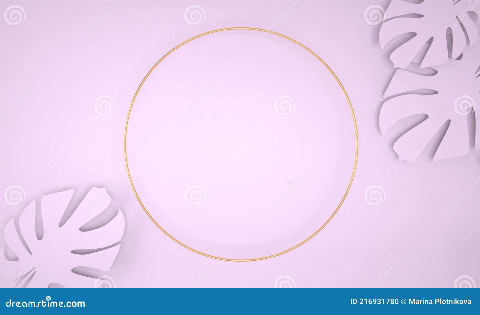 Decorative Round Frame with Monstera Leaves, 3d Render Stock ...