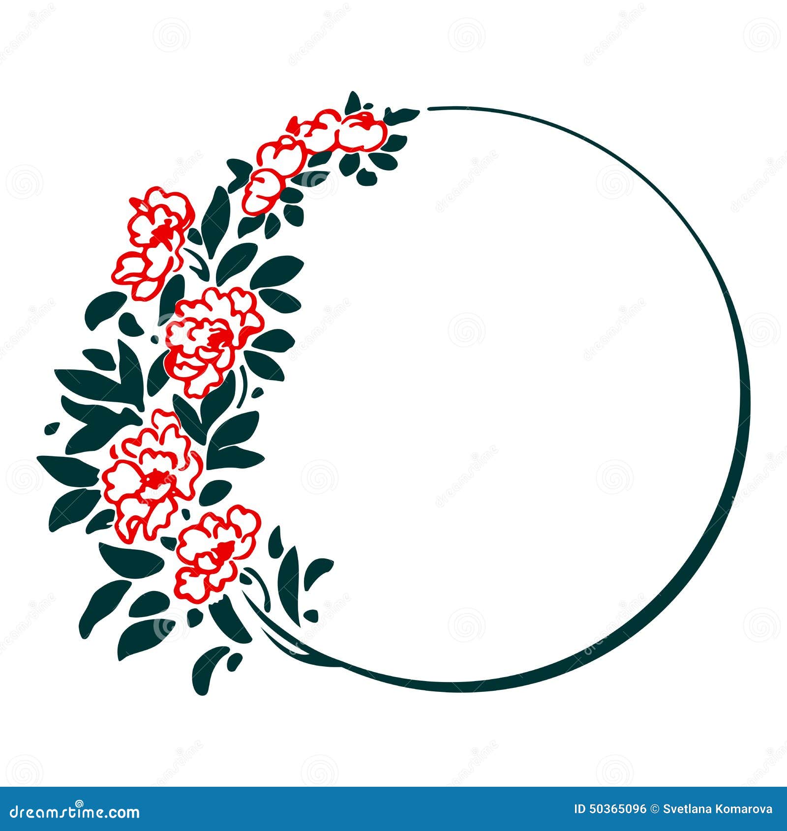 Decorative Round Frame with Red Flowers Stock Vector - Illustration of ...