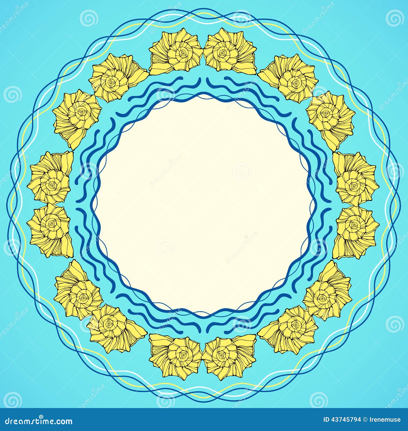Decorative Round Frame with Shells Stock Vector - Illustration of ...