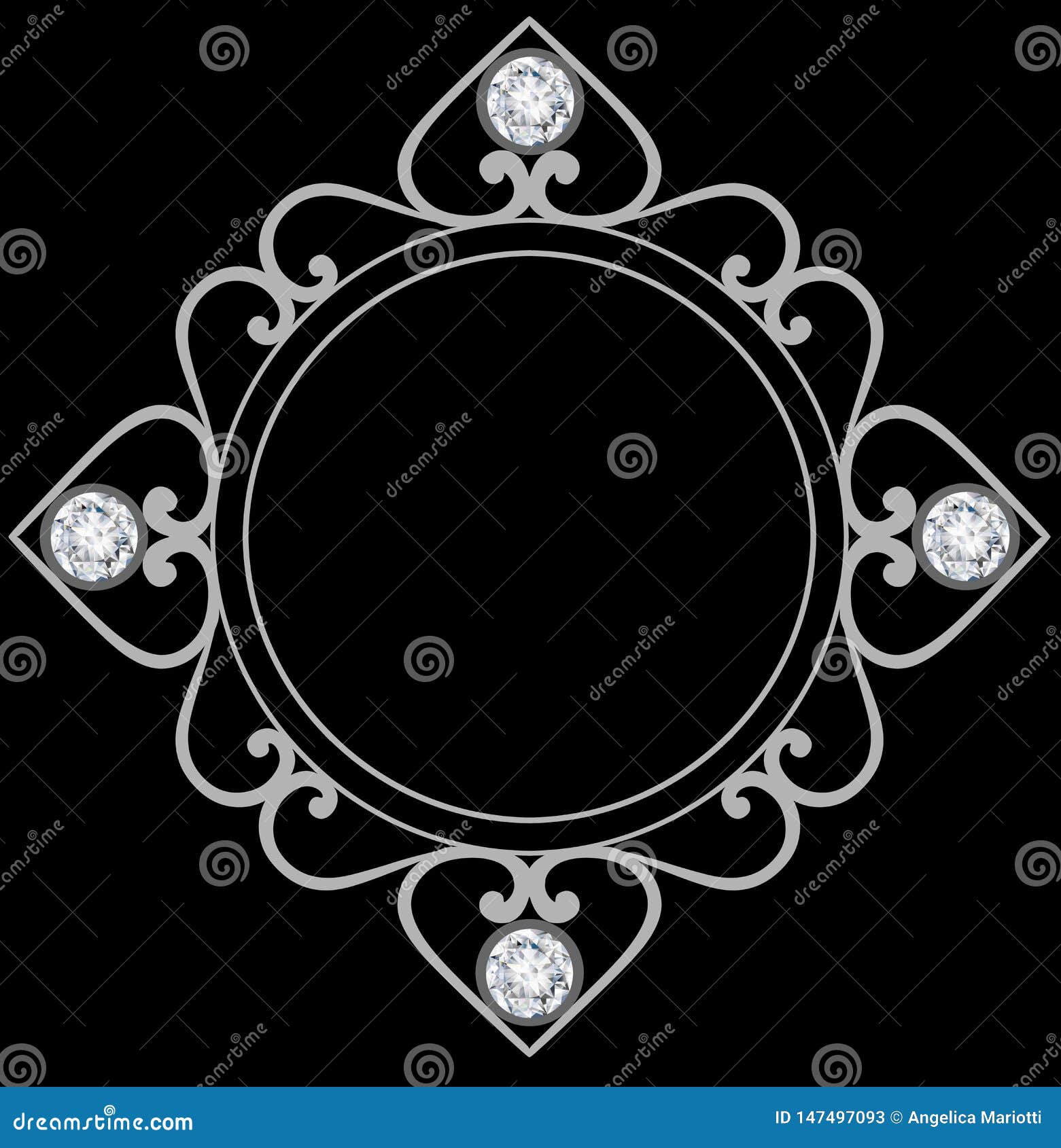 Decorative Round Silver Frame with Diamonds Stock Vector - Illustration ...