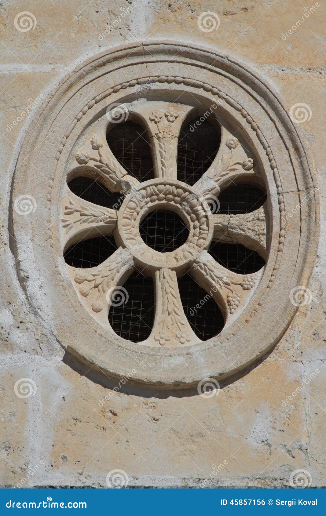 Decorative Round Window Close-up in the Ancient Church, Montenegro ...