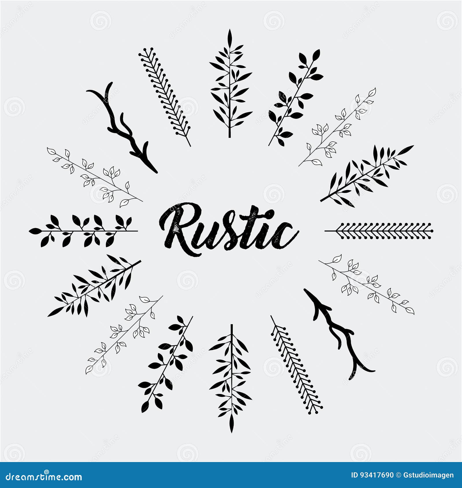 Decorative Rustic Vintage Icons Set Stock Vector - Illustration of curl ...