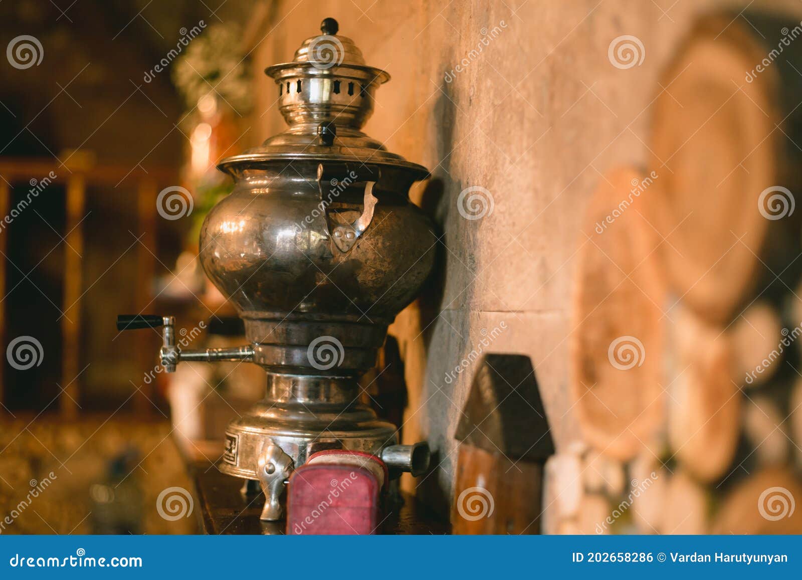 A Decorative Samovar in Coffee Restaurant Stock Photo - Image of drink ...
