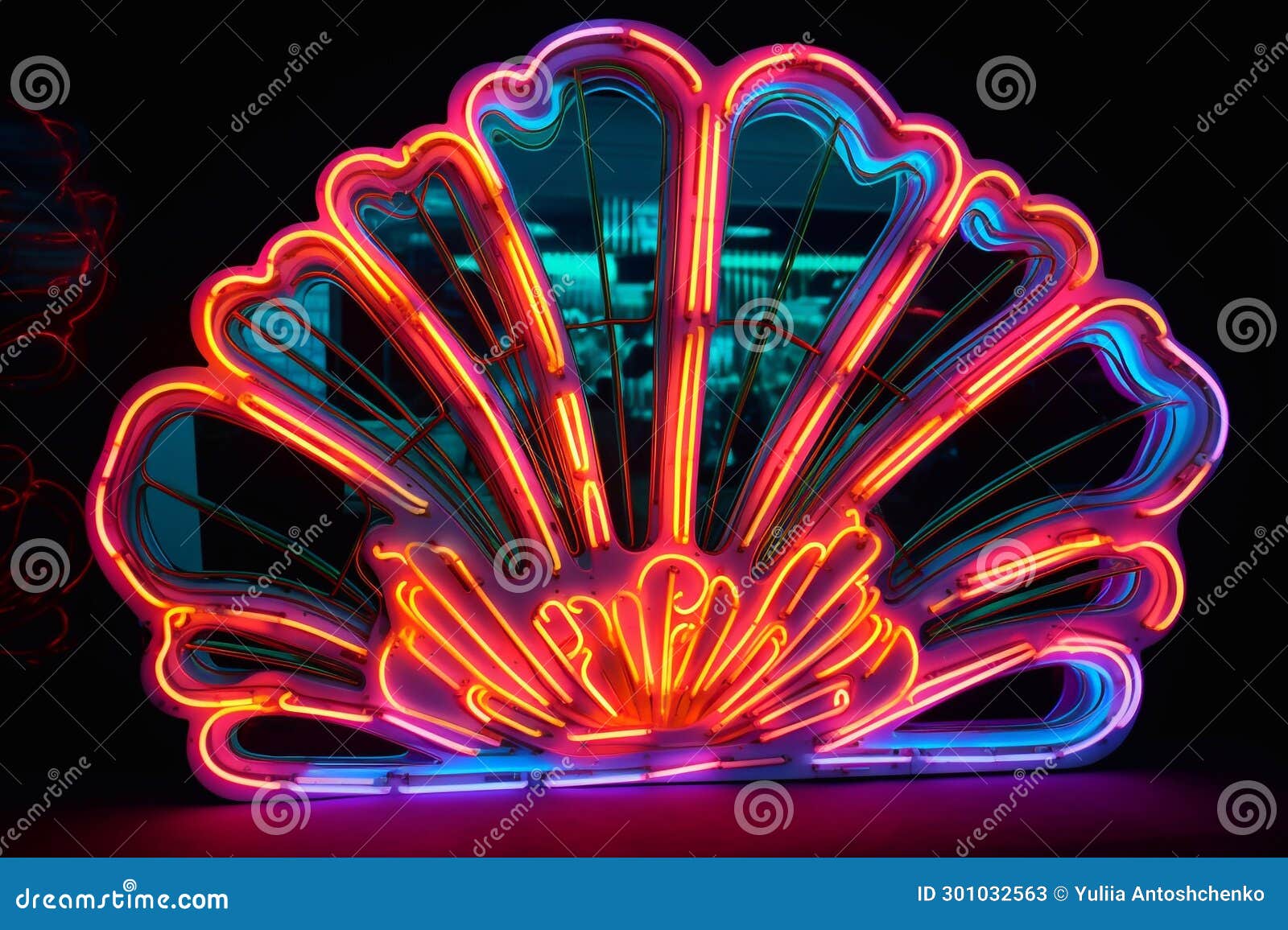Sea shell with neon effect stock illustration. Illustration of summer ...