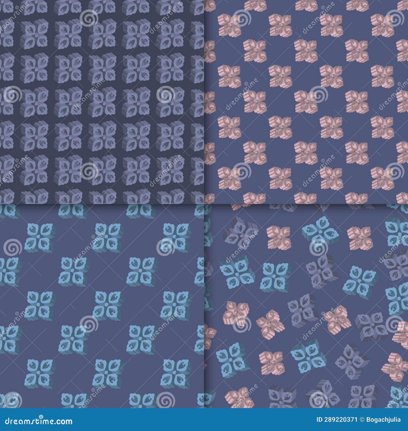 Set 4 of Decorative Seamless 3d Isometric Pattern. Stock Vector ...