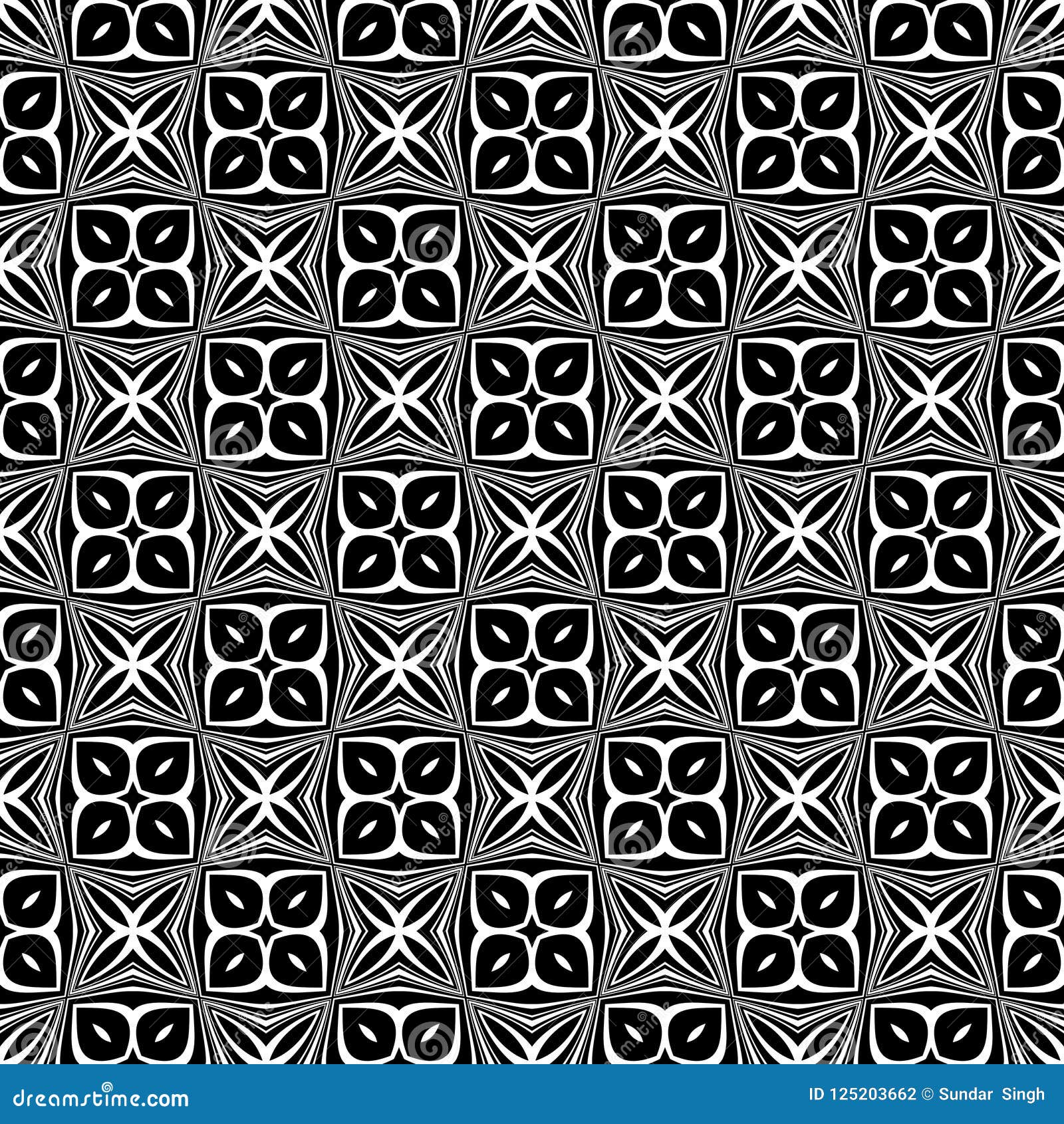 Decorative Seamless Floral Geometric Black & White Pattern Background ...