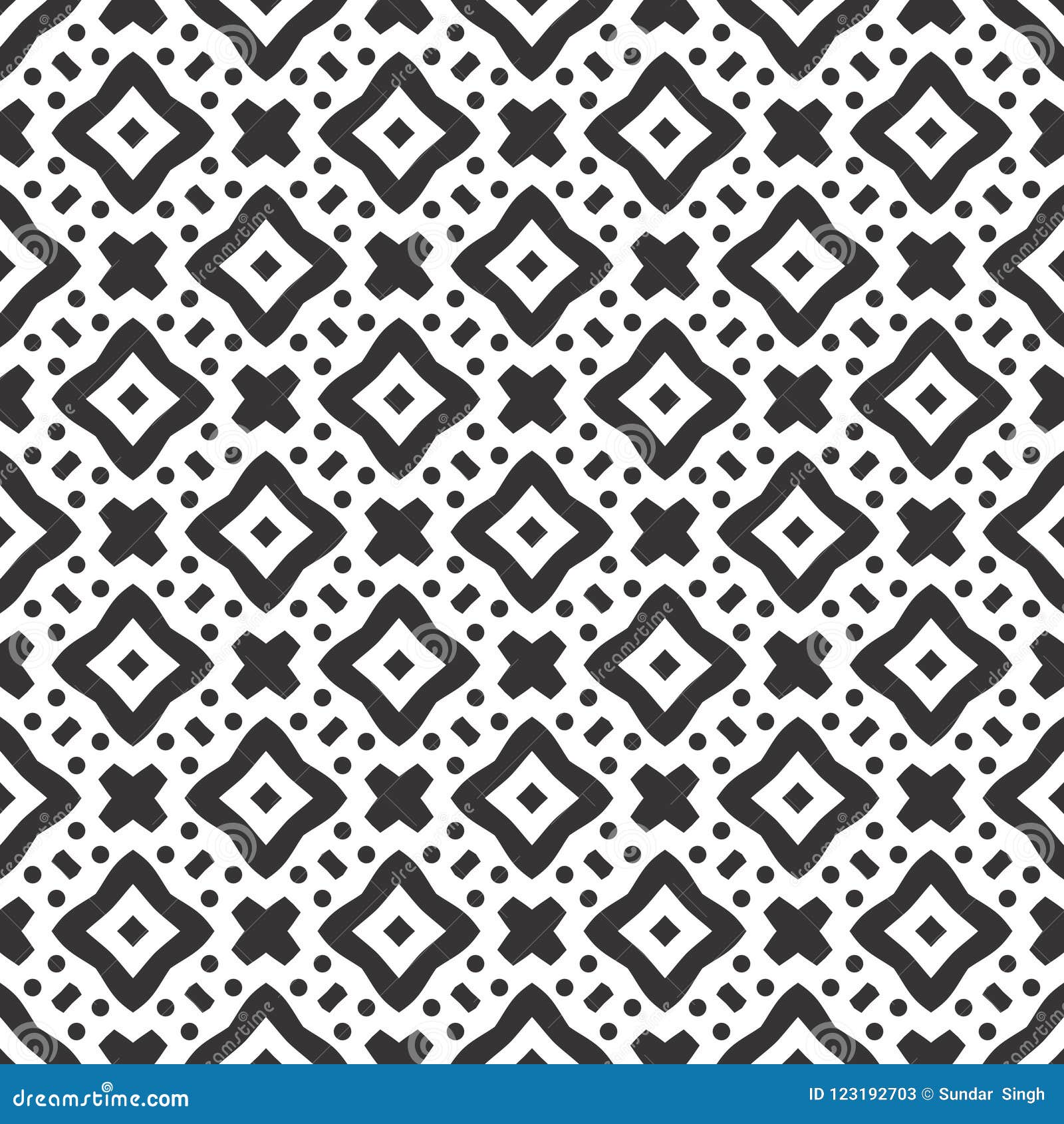 Decorative Seamless Floral Geometric Black & White Pattern Background ...