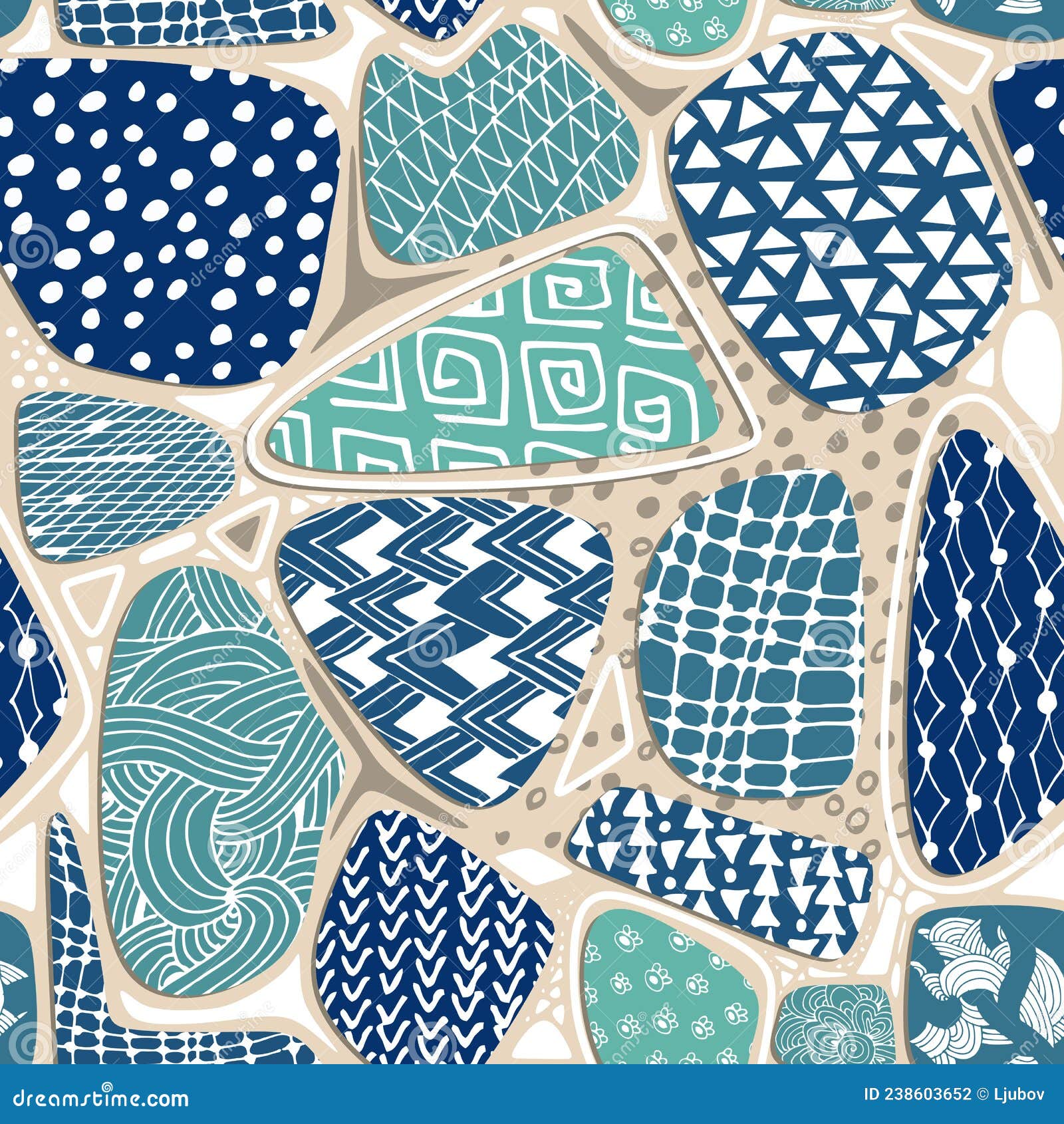 Decorative Seamless Pattern with Blue Stones and Hand Drawn Ornaments ...
