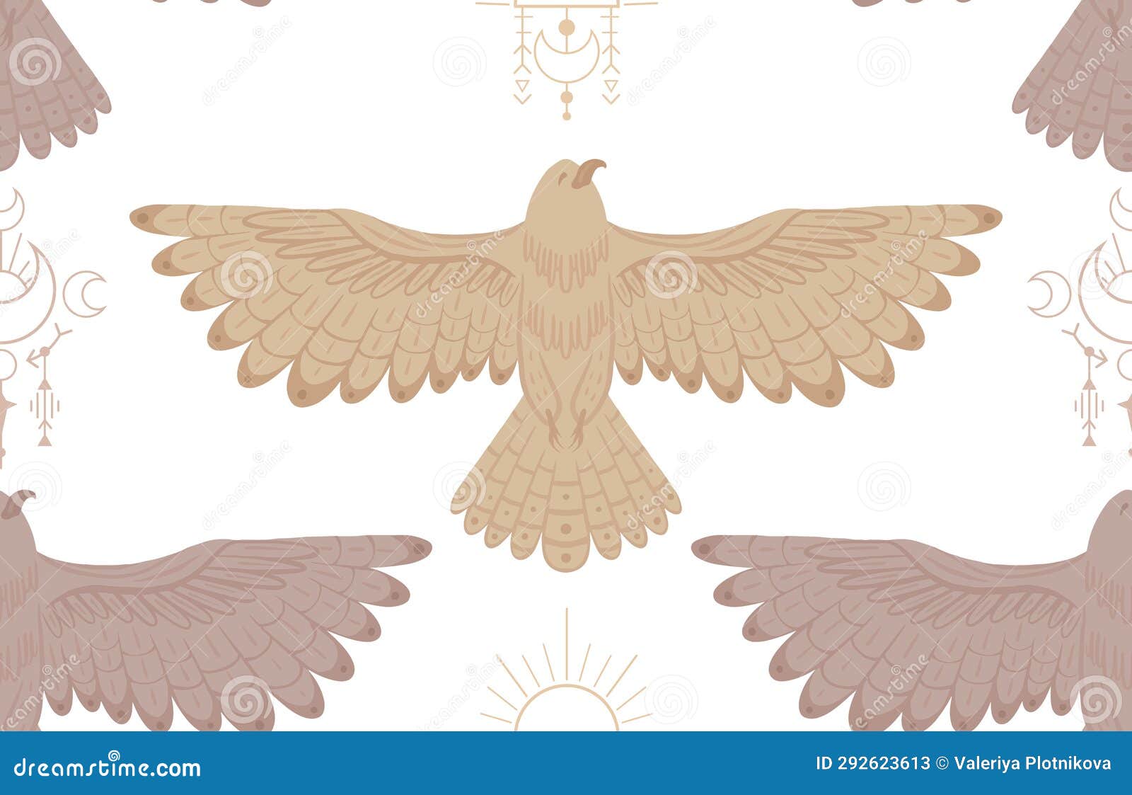 Decorative Seamless Pattern with Flying Birds and Sacral Symbols ...