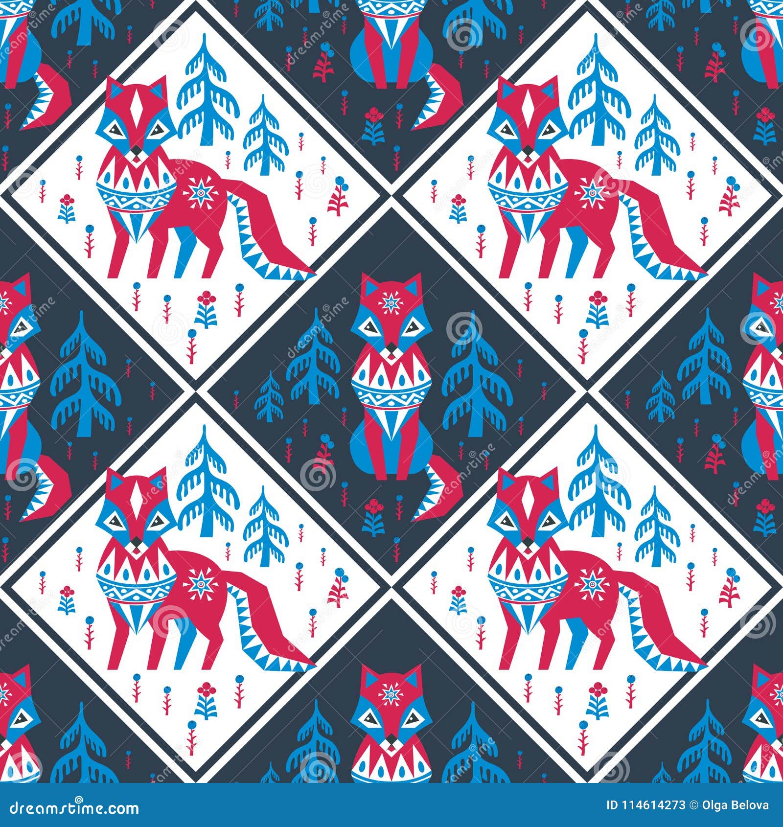 Decorative Seamless Pattern with Fox Stock Vector - Illustration of ...