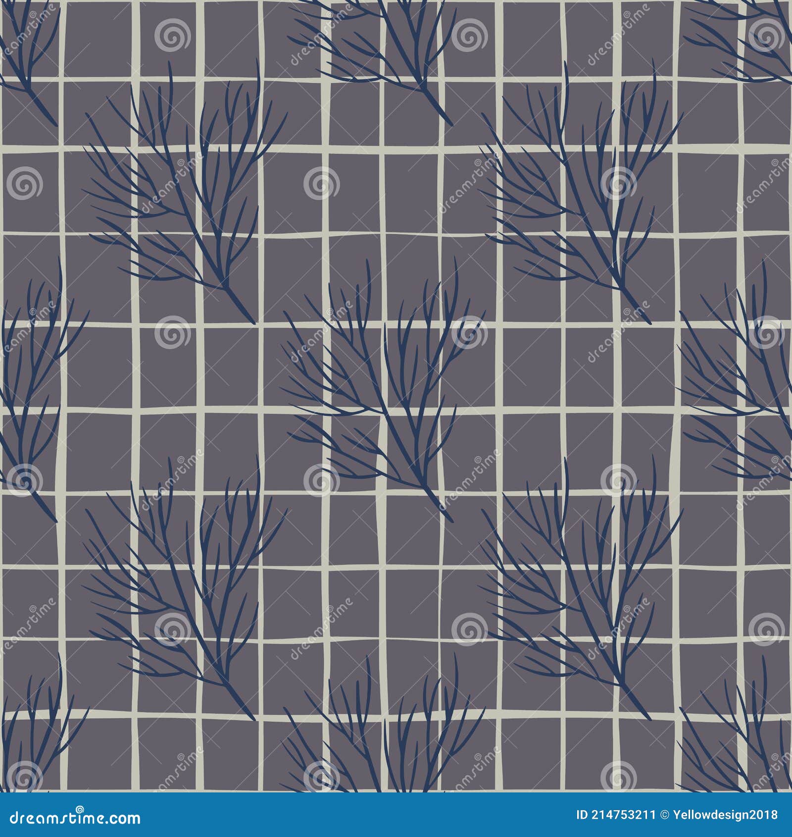 Decorative Seamless Pattern with Hand Drawn Navy Blue Tree Branches ...
