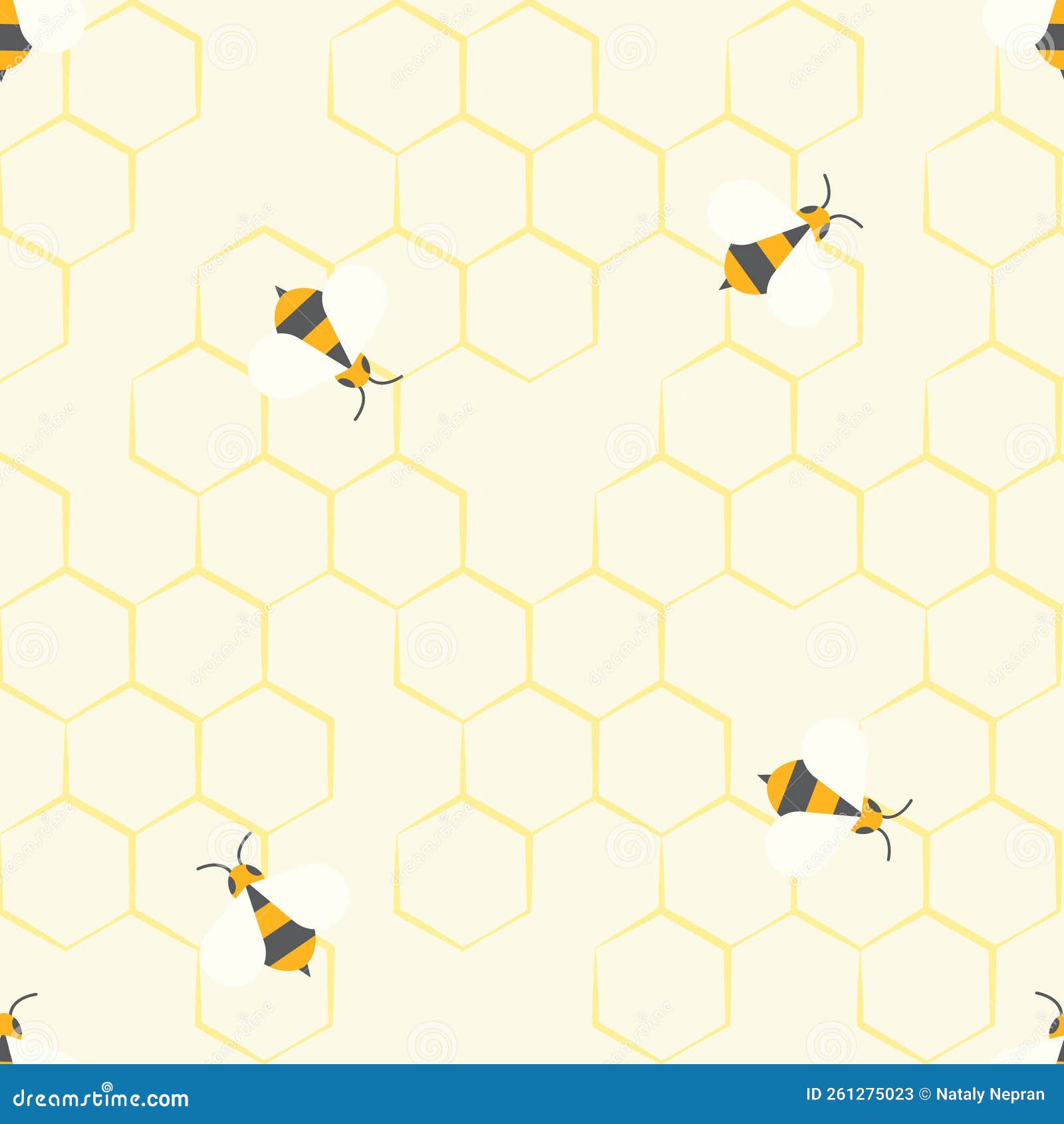 Decorative Seamless Pattern with Honeycombs and Bee. Stock Vector ...