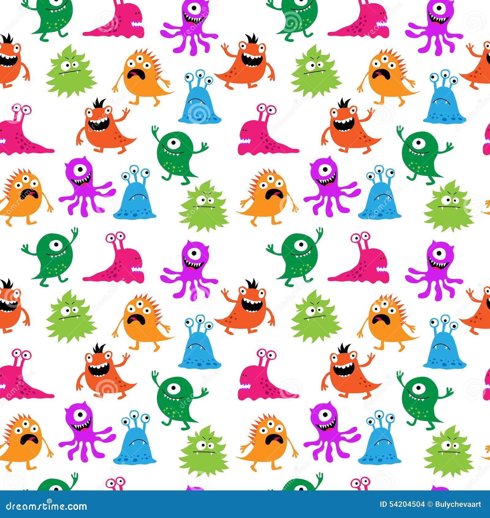 Decorative Seamless Pattern with Multi-colored Monsters Stock Vector ...