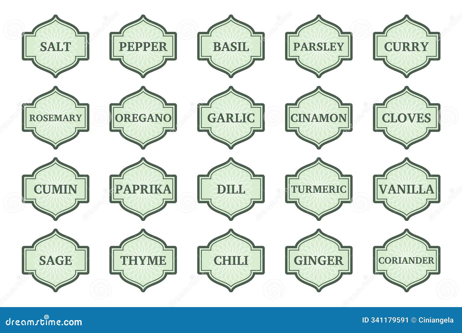 Decorative Seasoning Spice Green Label Emblem Collection Set Stock ...